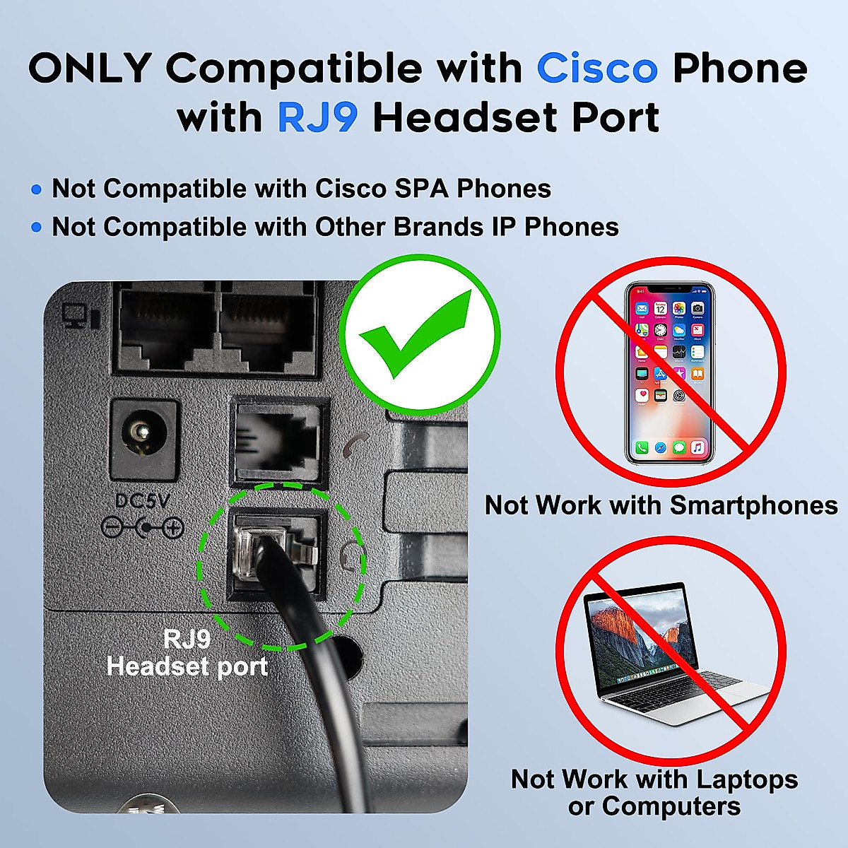 MKJ Cisco Phone Headset Corded RJ9 Telephone Headset with Noise Cancelling Microphone for Cisco CP-7821 7841 7942G 7931G 7940 7941G 7945G 7960 7961G 7962G 7965G 7975G 8811 8841 8861 9951 9971