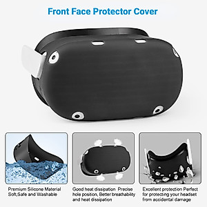 Relohas Accessories for Oculus/Meta Quest 2, Touch Controller Grip Cover, Front Face Protector Cover, Silicone Face Cover with Lens Protective Cover, Protect Your VR in All Aspects(4PCS, Black)