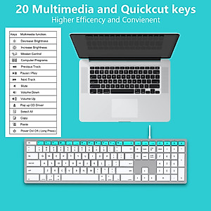 Acebaff Keyboard for Mac,Compatible Apple Keyboard with Large Keys,Full Size Computer Keyboards with 20 Multimedia Shortcut Keys, USB A/USB C Wired Keyboard for Apple Mac Pro/Mini,MacBook Pro/Air,iMac