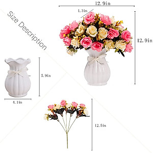 LESING Artificial Fake Flowers with Vase Silk Artificial Roses Wedding Flowers Bouquets Home Office Party Meeting Room Decoration (Pink-1)
