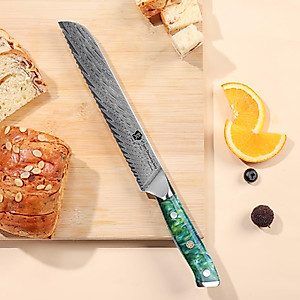 WILDMOK Serrated Bread Knife - 8 inch, Strong Resin Handle, 67 Layer Japanese VG10 Steel Slicer