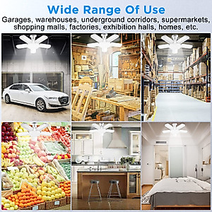 Kofarrten LED Garage Lights, 80W LED Garage Ceiling Lights with 5 Deformable Panels, 8000LM LED Shop Lights for Garage E26/E27 LED Light Bulbs for Garage, Workshop, Warehouse (2 Packs)
