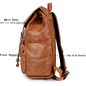 Leather 15.6 inch Laptop Backpack School College Backpack Satchel Bookbag Travel Business Backpack CN-01 (Brown)