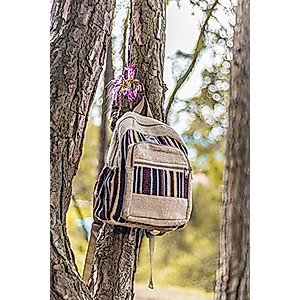 Fwosi Hippie Backpacks - Unisex Hemp Bookbag for School, Day Hiking & Travel - Lightweight, Multi-Pocket, 5 Compartments for Books, Purse, Wallet, Everyday Accessories - Handmade Crafts from Nepal