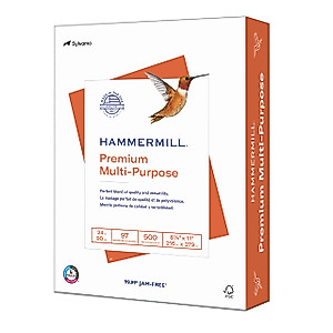 Hammermill Printer Paper, Premium Multipurpose Paper 24 lb, 8.5 x 11 - 1 Ream (500 Sheets) - 97 Bright, Made in the USA, 105810R