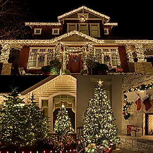 MZD8391 300LED Outdoor Solar String Lights with 8 Lighting Modes, 105 Feet Waterproof Solar Powered Lights for Indoor Outdoor Christmas Patio Garden Yard Wedding Party Tent Tree Decor, Warm White