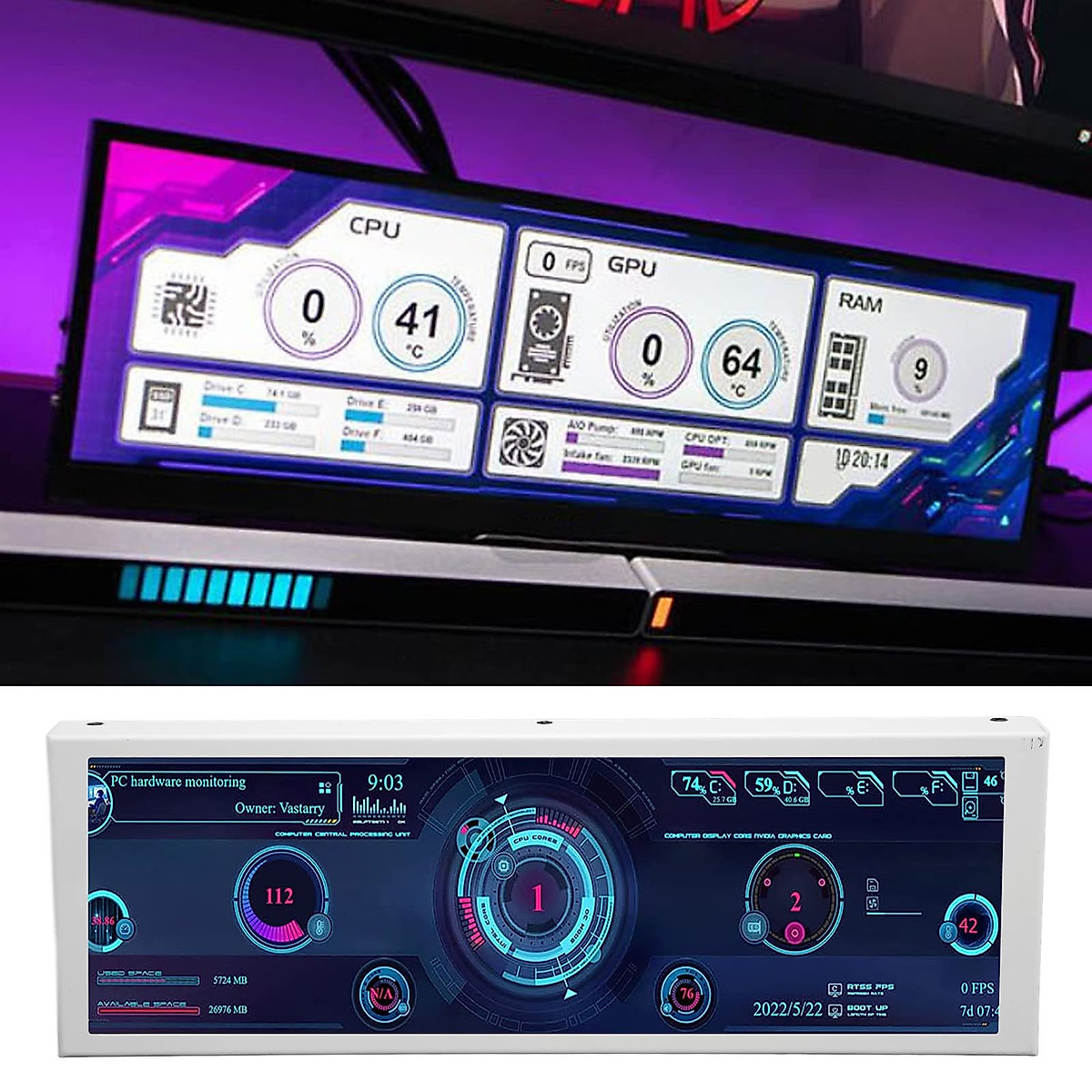 7.9 Inch CPU Hardware Temperature Monitor External Expansion Display, IPS CPU GPU SSD Data Temperature Monitor Panel for PC ARGB Computer Case Secondary Screen