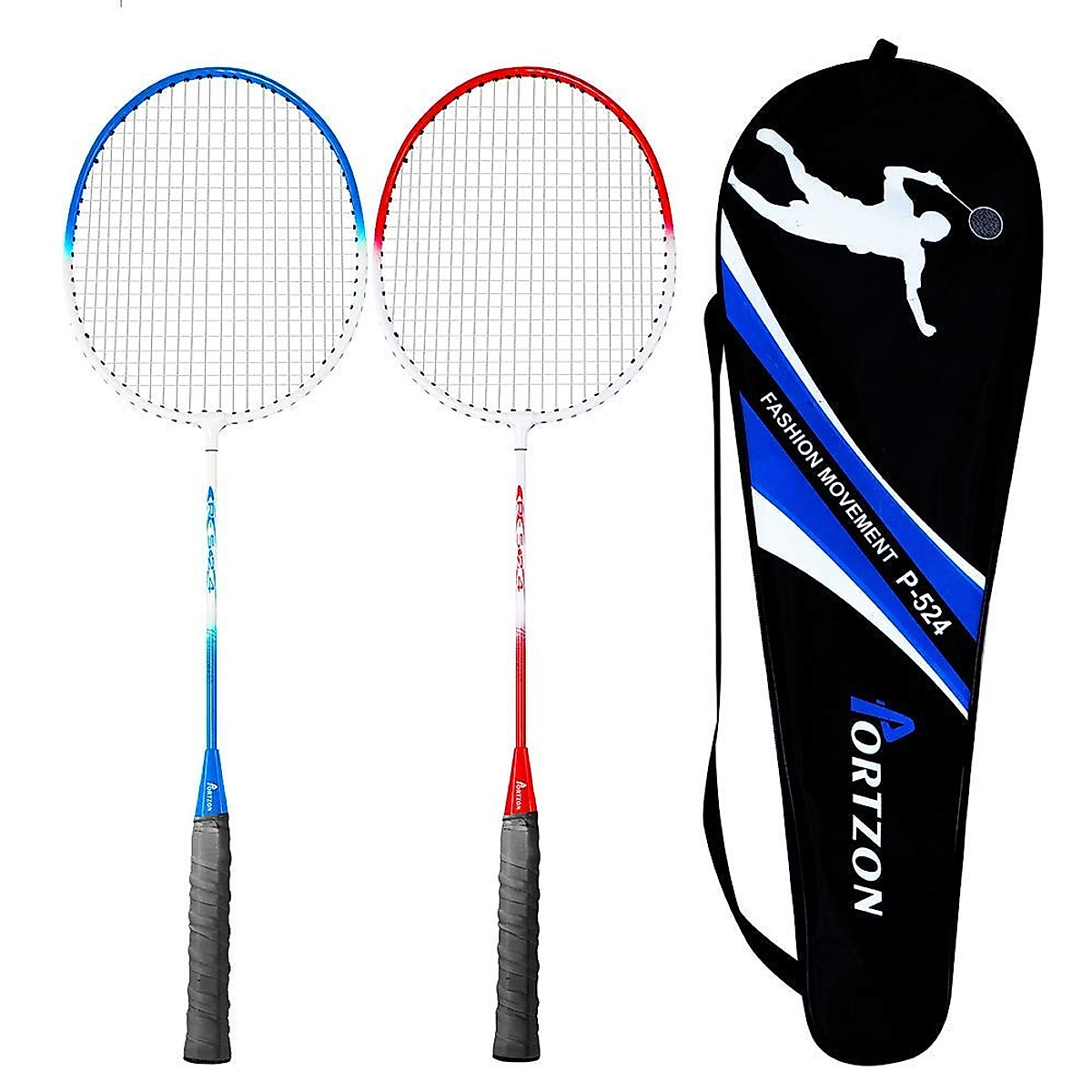 Portzon 2 Player Badminton Racquets Set,Double Rackets, Lightweight & Sturdy Perfect for Beginner,1 Carrying Bag Included, 2-Packs (Badminton Racket Set)
