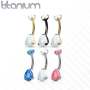 Dynamique Implant Grade Titanium Internally Threaded Top Prong Set Pear Opal Belly Button Rings (Sold Per Piecce)