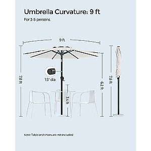 SONGMICS Patio Umbrella, 9 ft Outdoor Table Umbrella, Deck Umbrella, with 8 Ribs, UPF 50+, 30° Dual-Tilt System, Base Not Included, for Patio, Garden, Pool, White UGPU09BEV1