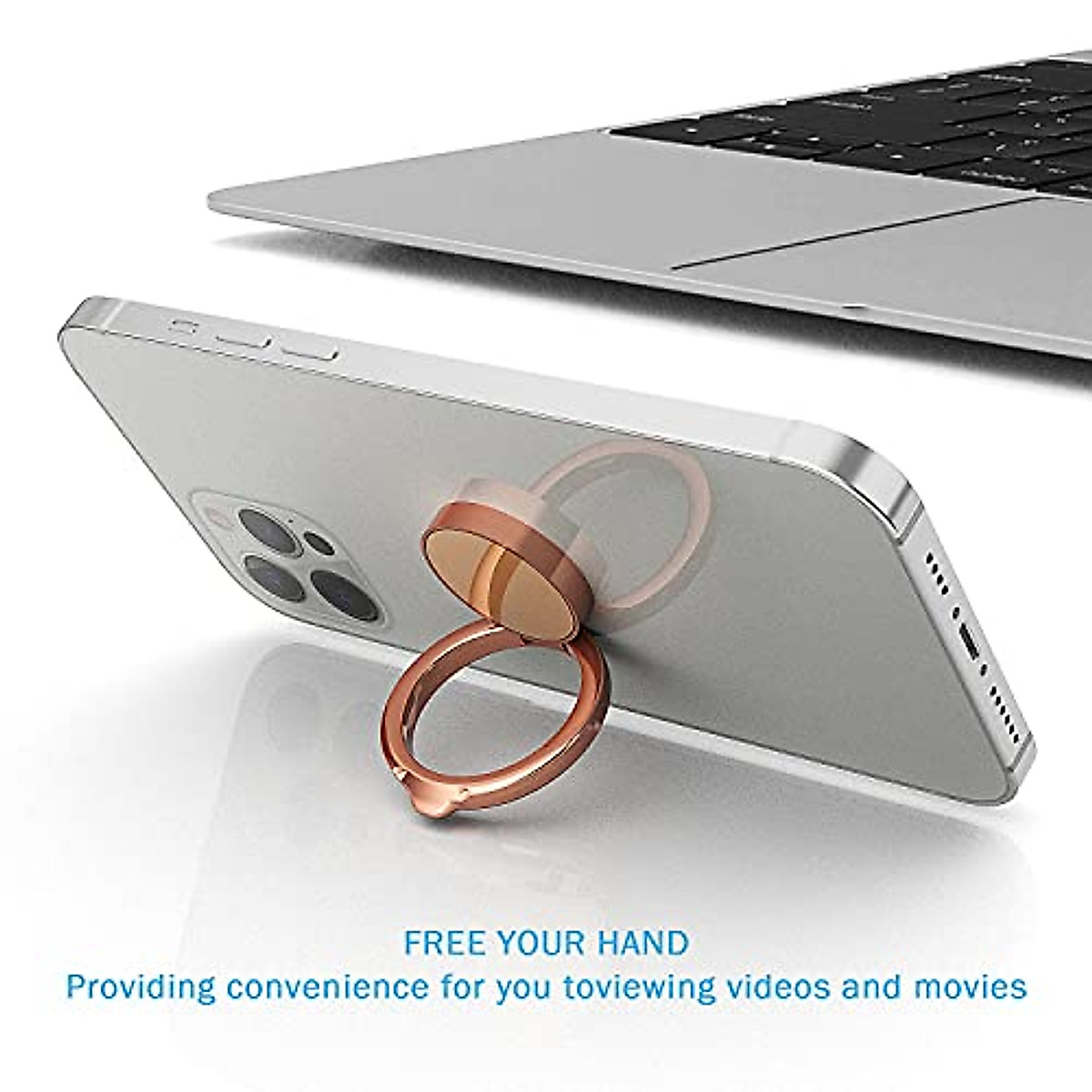 General Phone Ring Holder Finger Kickstand Omnidirectional 360 Degree Rotation Metal with Polished Metal Phone GripRing Phone Stand, for Magnetic Car Mount Compatible with All Phone Case (Rose+Black)