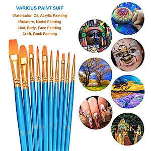 BOSOBO Paint Brush Set, 10pcs Round Pointed Tip Nylon Hair Artist Detail Paintbrushes, Professional Fine Acrylic Oil Watercolor Brushes for Face Nail Body Art Craft Model Miniature Painting, Blue