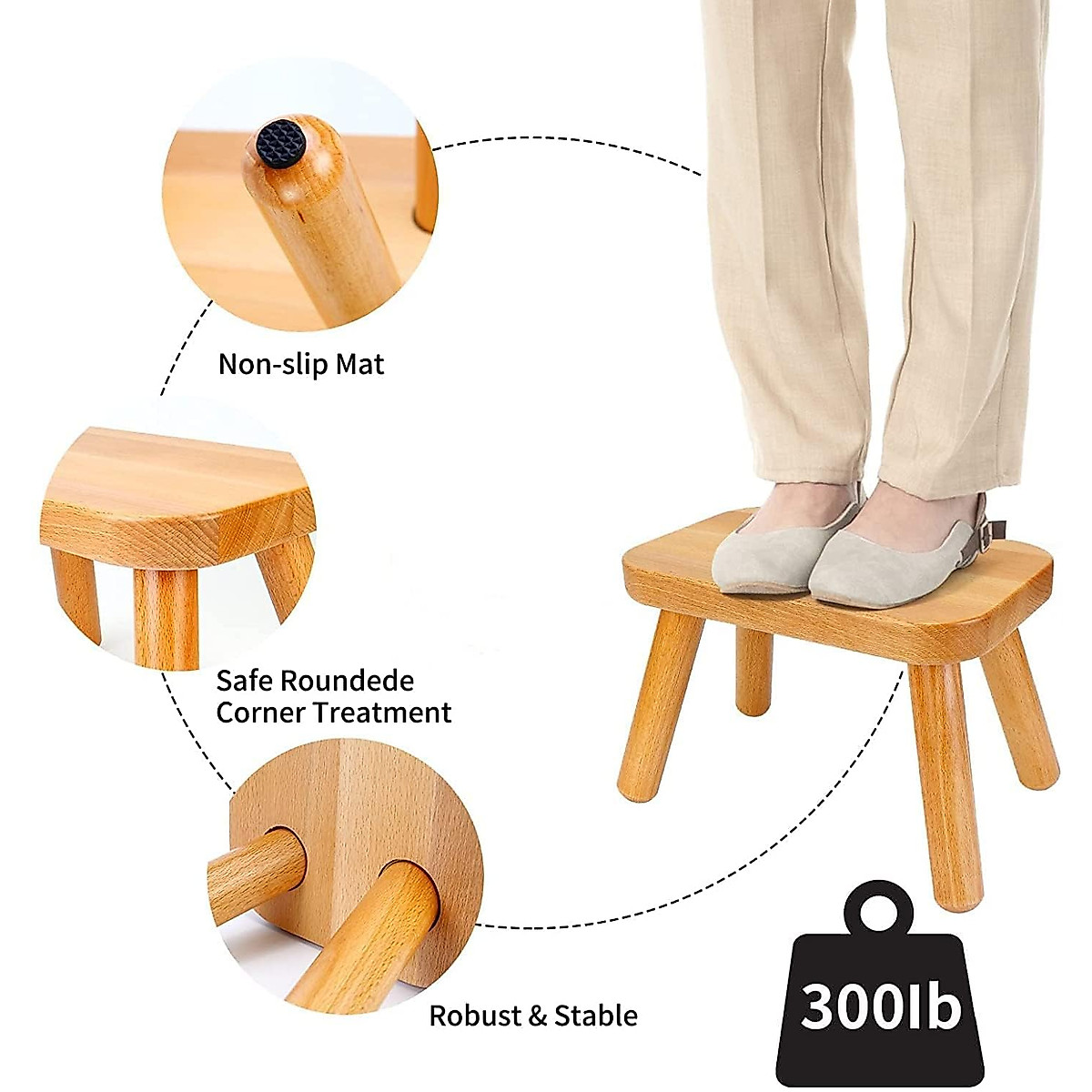 KVIPY Wood Stool Step, Solid Hard Seat Stool with Non-Slip Feet, 10 Inch Doorway Shoe Changing Stool for Bathroom, Living Room, Bedroom, Laundry Room, Garden