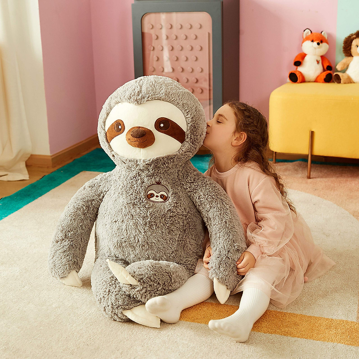 IKASA Large Sloth Stuffed Animal Plush Bradypode Toy for Children (Gray, 30 inches)