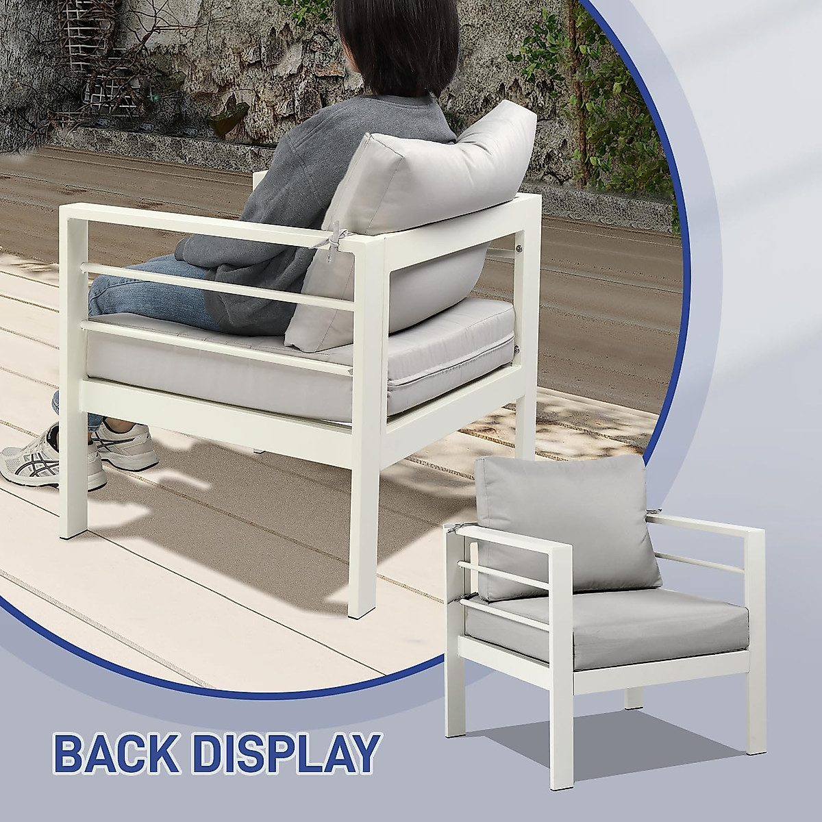 Outvita Outdoor Patio Furniture Set, 4 Pieces Aluminum Patio Conversation Sets, Modern Patio Sofa Loveseat Set with Coffee Table and 5 Inch Cushion for Patio Balcony Yard (White, 4pcs Set)