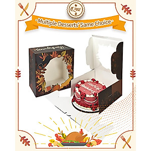 qiqee Thanksgiving Brown Pumpkin Cake Boxes 10x10x5 inch Bakery Box with Window 12packs Pastry Box For Thanksgiving