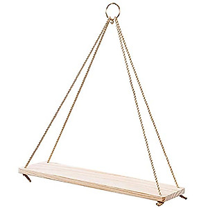 PIBM Stylish Simplicity Shelf Wall Mounted Floating Rack Shelves Hemp Rope Solid Wood Flower Pot Storage Decoration,2 Sizes, Wood Color , 45x14cm