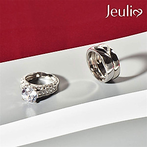 Jeulia Sterling Silver Band for Women Heart Shape Two Tone Angel Wing Fingerprint Inlay Rings Couples Wedding Engagement Promise Jewelry with Gifts Box (Heart2, 5)