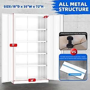 Superday Locking Metal Cabinet 72"×36"×18", Tall Storage Cabinet with 2 Doors and 4 Shelves, Large Metal Steel Utility Cabinet for Office File Bathroom Medicine Garage Pantry (White)