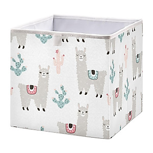 WELLDAY Storage Basket Cacti and Llama Foldable 11 x 11 x 11 In Cube Storage Bin Home Decor Organizer Storage Baskets Box for Toys, Books, Shelves, Closet, Laundry, Nursery