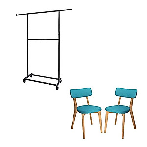 Fishat Simple Double Rod Garment Rack & SAH Solid Wood Dining Chair Set of 2