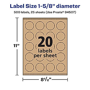 Avery Kraft Brown Round Labels with Sure Feed, 1-5/8" Diameter, 500 Kraft Brown Labels, Print-to-The-Edge, Laser/Inkjet Printable Labels