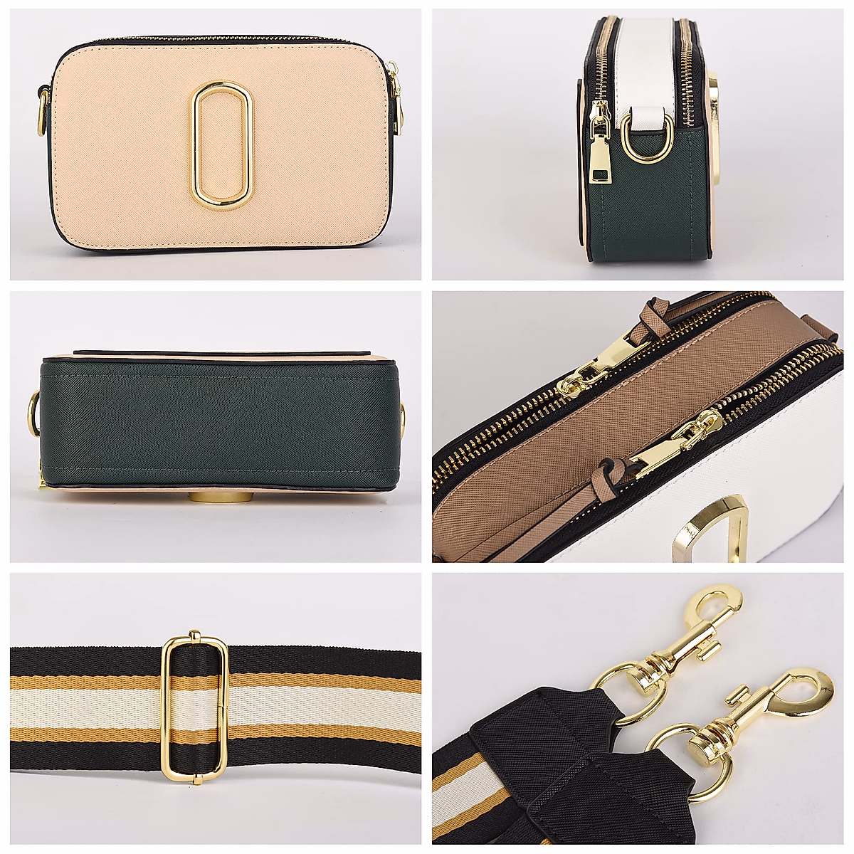 Didida Crossbody Bags, Women Snapshot Mini Purse Leather Crossbody Bag Wide Strap Shoulder Handbag Camera Clutch (Khaki)