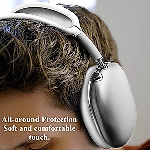 JDHDL [3 in 1] for Airpods Max Case Cover, Clear Soft TPU Earcup Case Cover+Slicone Earpad Cover+Silicone Overhead Cover, Transparent Protective Case for Apple Airpods Max Accessories