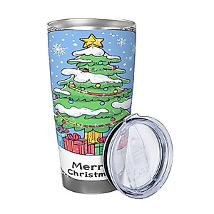 AYCZN Xmas 20 OZ Tumbler Stainless Steel Travel Coffee Mug, Christmas Tree Insulated Water Bottle with Lid and 2 StrawsLeakproof Thermal Cup