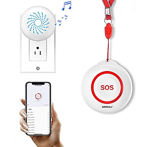 SINGCALL Tuya Wifi Smart Wireless Caregiver Pager System Nurse Calling Alert System for Elderly Patient Seniors Disabled 1 Waterproof SOS Emergency Button 1 Plugin Receiver(only Supports 2.4GHz Wi-Fi)