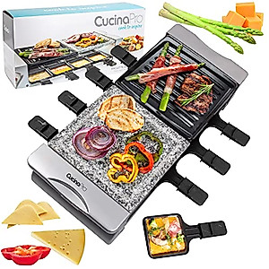 Electric Cheese Raclette Table Grill w Nonstick Grilling Plate & Cooking Stone- Electric Indoor, Smokeless Korean BBQ Party, Deluxe 8 Person Tabletop Cooker w Hotplate- Melt Cheese Grill Meat, Veggies