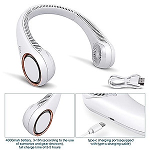 CIVPOWER Portable Neck Fan, Hands Free Bladeless Fan, Cooling Personal Fan,3 Speeds Adjustment,78 Air Outlet, Headphone Design, Rechargeable, USB Powered Neck Fan for Outdoor Indoor-White