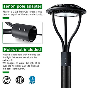 OSTEK Led Post Top Pole Lights with Photocell 20W/30W/40W/60W Power Selectable LED Circular Parking Lot Area Light 5000K Outdoor Lamp Top Pathway Fixture for School Street Garden Yard IP65