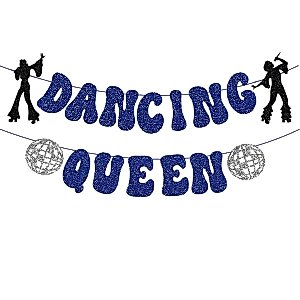 Glitter Dancing Queen 17th Birthday Party Decorations Banners, Blue Mamma Mia Dance Bachelorette Party Decor Supplies, Disco Ball Banner for Bridal Shower Wedding Party