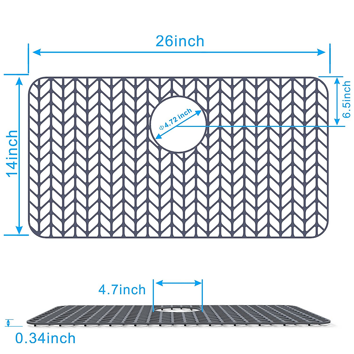 Silicone Sink Mat 26”x14”, JIUBAR sink protectors for kitchen sink,silicone sink mat,Sink Mat Grid for Bottom of Farmhouse Stainless Steel Porcelain Sink with Rear Drain.(Grey)