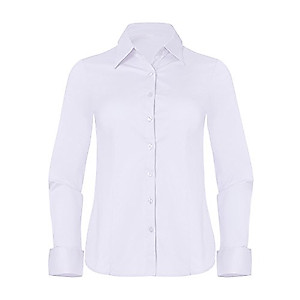 PIER 17 Button Down Shirts for Women, Tailored Long Sleeve Casual Business Professional Office Work Collared Dress Blouse New White