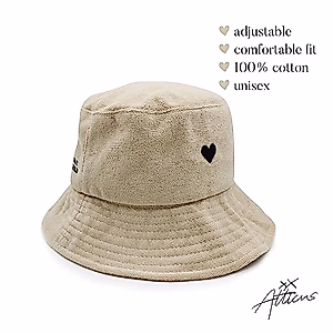 Atticus Poetry Bucket Hat, Love Her But Leave Her Wild - Trendy Summer Girl Terry Cloth Cap, Sun Hats for Women, One Size (Khaki, Heart)