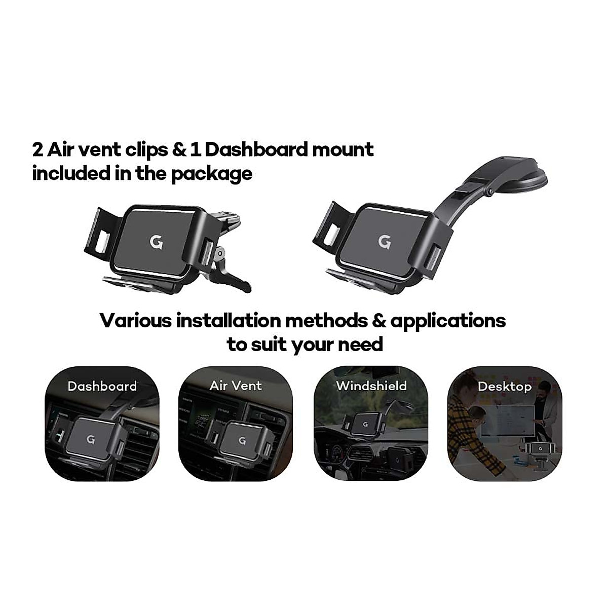 Gaze Wide H Wireless Car Charger for Galaxy Z Fold 3, Fold 4, iPhone 13 Pro Max, Landscape Smartphone Mount, 15W Qi Fast Charging, Dashboard Air Vent Mount