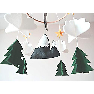 Sorrel + Fern Baby Crib Mobile (Starry Woodland Night, Long Evergreen) - Nursery Decoration Ceiling Mobile and Baby Shower for Boys & Girls
