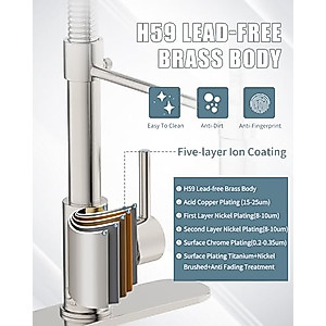 Casavilla Kitchen Faucet Set, Commercial Kitchen Sink Faucets with Pull Down Sprayer and Soap Dispenser, Stainless Steel Faucets for Kitchen Sinks, Single Handle Spring Kitchen Faucets with Deck Plate