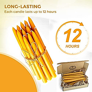 BeeTheLight Beeswax Taper Candles (Pack of 12) - Dipped Style Smokeless Unscented Candles - 12 Hours Burn Time Each - All Natural 100% Pure Beeswax Candle - Handmade Decorative Taper Candle Set