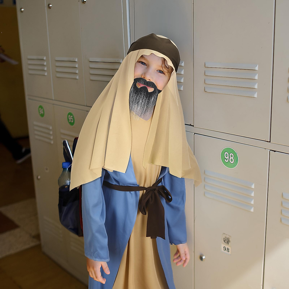 Patelai 6 Pcs Child Shepherd Costume Kids Child Costume with Robe Lining Scarf Sash Cane Beard for Halloween Cosplay(Medium)