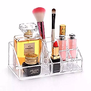 ums Makeup & Jewelry Organizer - Clear Makeup Organizer and Storage for Vanity, Acrylic Makeup Holder for Countertop with 9-Compartment, Small Cosmetic Tray for Brush and Lipstick