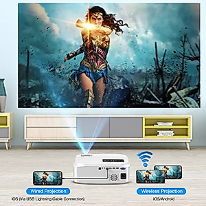 WiFi Projector, GROVIEW Native 1080P Wireless Projector, Support 4K, Supports 5G WiFi, 9500 Lux, 300'' Display Screen, Compatible with iPhone/Android/TV Stick/HDMI/VGA/USB/TV Box/Laptop/DVD/PS4
