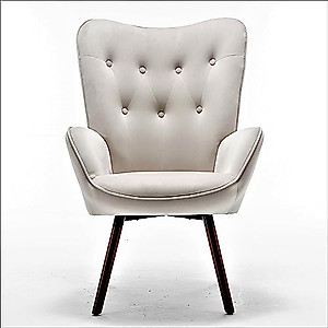 Container Furniture Direct Chic Accent Arm Chairs for Living Room, Bedroom, or Home Office, Button-Tufted Midcentury Armchair with Wingback Design and Splayed Legs, Ivory