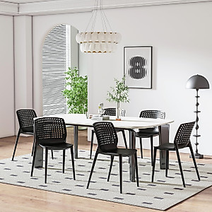 LESHI Dining Chairs Set of 6, Kitchen Chairs, Modern Plastic Dining Room Chair with Hole Back, Chair for Living Room, Bedroom, Kitchen, Patio Outdoor Chair（Black,6 Pack）