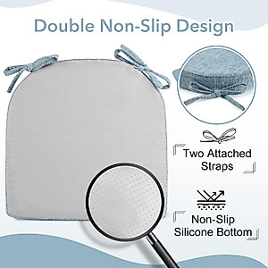 downluxe Indoor Chair Cushions for Dining Chairs, Soft and Comfortable Textured Memory Foam Kitchen Chair Pads with Ties and Non-Slip Backing, 16" x 16" x 2", Light Blue, 4 Pack
