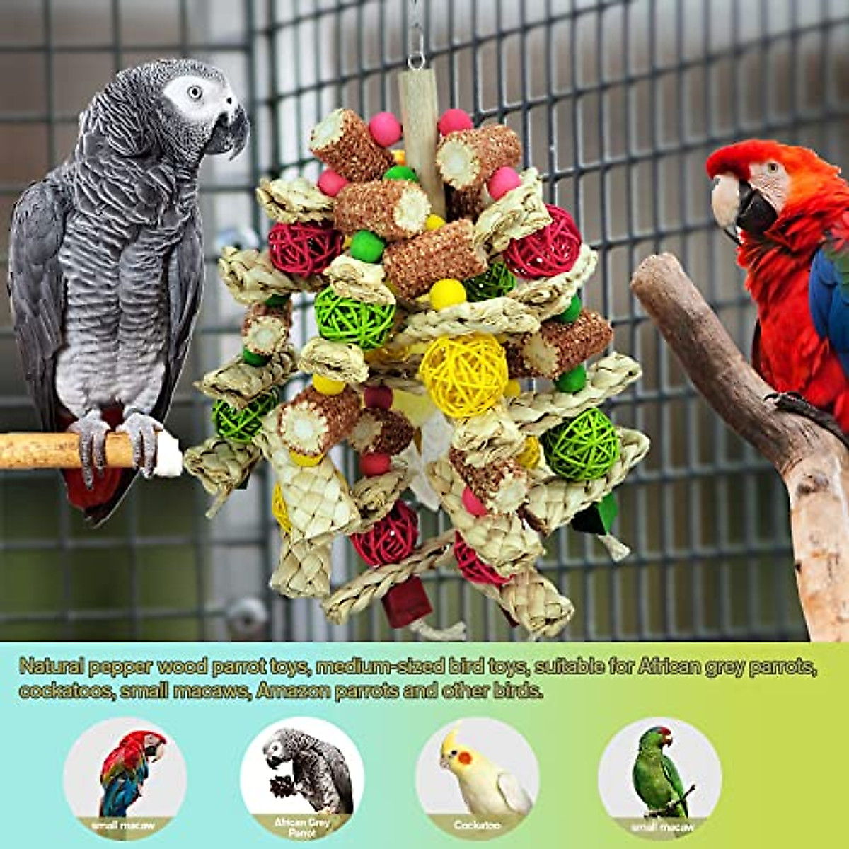 Cokliomc rf-x Parrot Toys, Natural Corn cob Bird chew Toys for Small and Medium-Sized Macaws, African Grey Parrots, Amazon Parrots, Medium-Sized Bird cage Toys