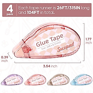 Secopad Scrapbook Tape, 4 Pack Double Sided Tape Roller for Crafts, Adhesive Tape Glue Runner Scrapbooking Supplies Journaling School Office for Kids and Adults, 0.3IN x 26FT