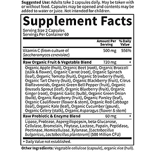 Garden of Life Vitamin C - Vitamin Code Raw Vitamin C - 120 Vegan Capsules, 500mg Whole Food Vitamin C with Bioflavonoids, Fruits & Veggies, Probiotics, Gluten Free Vitamin C Supplements for Adults